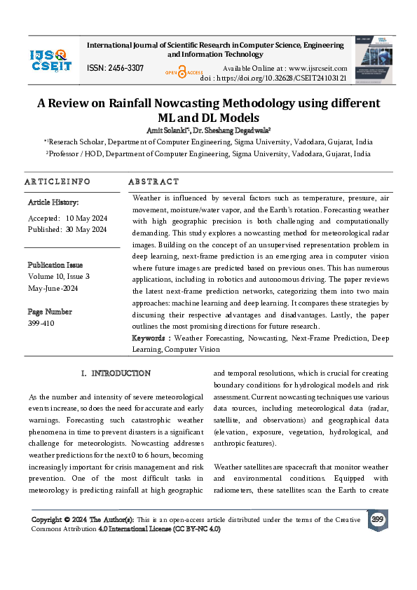 (PDF) A Review on Rainfall Nowcasting Methodology using different ML and DL Models