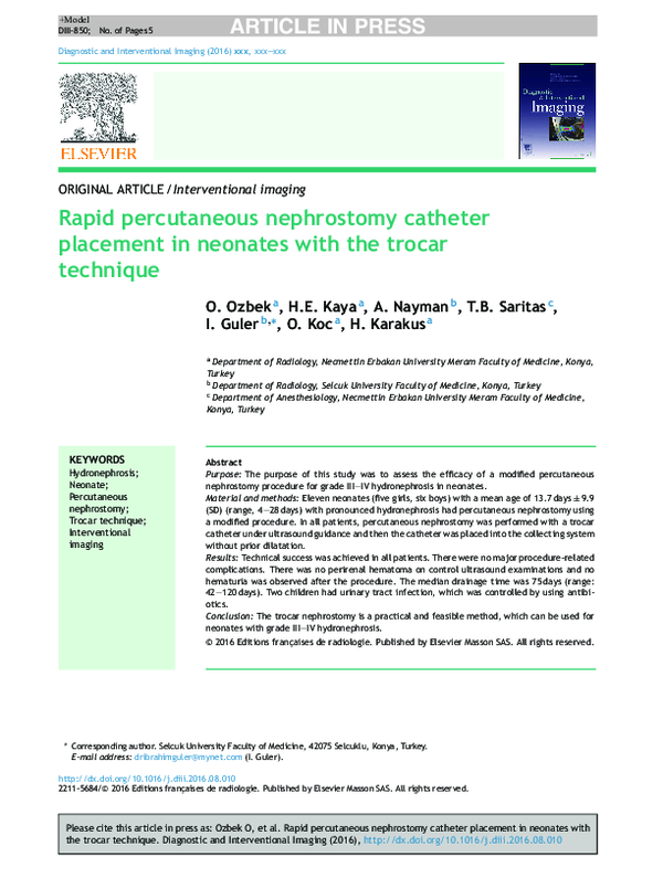 (PDF) Rapid percutaneous nephrostomy catheter placement in neonates ...