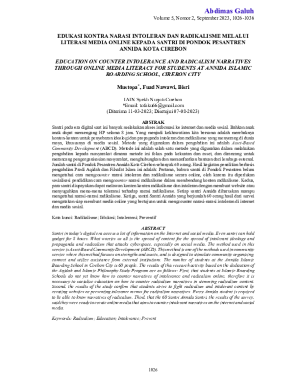 (PDF) Edukasi Kontra Narasi Intoleran Dan Radikalisme Melalui Literasi Media Online Kepada ...