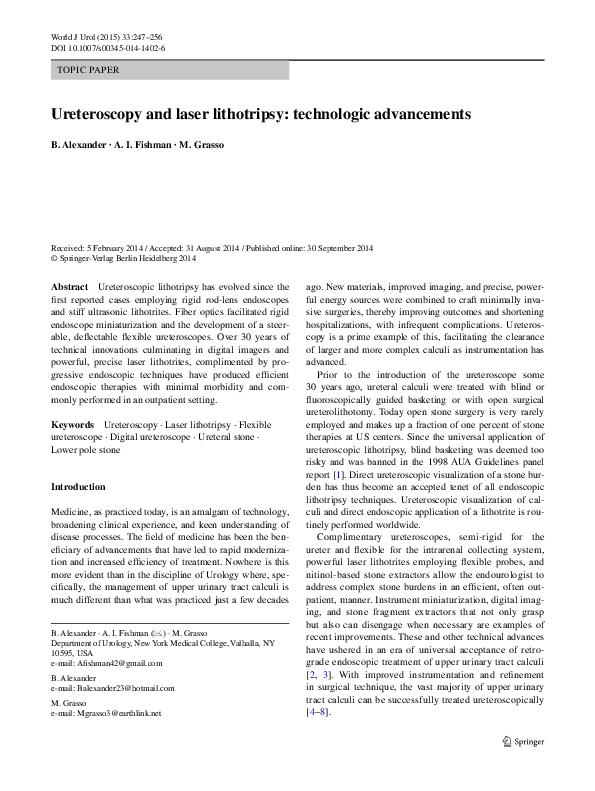 (PDF) Ureteroscopy and laser lithotripsy: technologic advancements