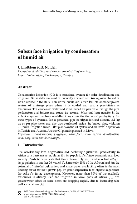 (PDF) Subsurface irrigation by condensation of humid air | Bo Nordell ...