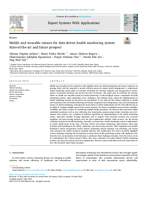 (PDF) Mobile and wearable sensors for data-driven health monitoring system: State-of-the-art and ...