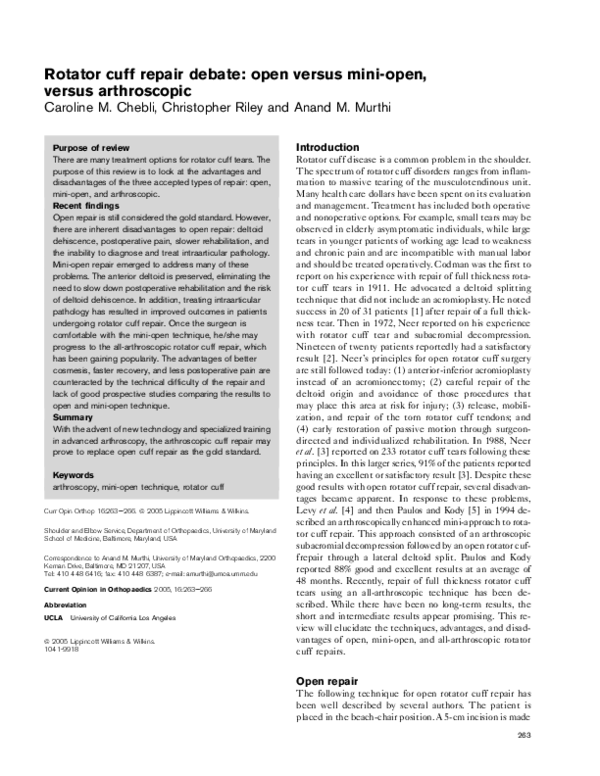 (PDF) Rotator cuff repair debate: open versus mini-open, versus ...