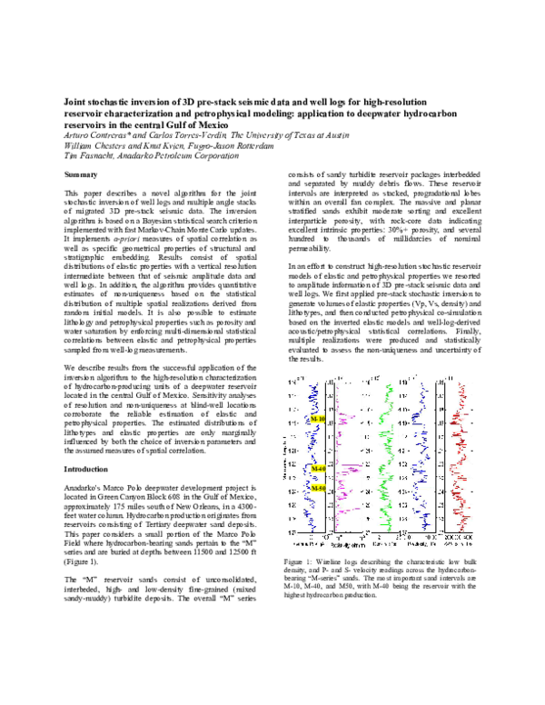 (PDF) Joint stochastic inversion of 3D pre‐stack seismic data and well ...