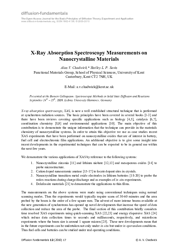 (PDF) X-Ray absorption spectroscopy measurements on nanocrystalline materials