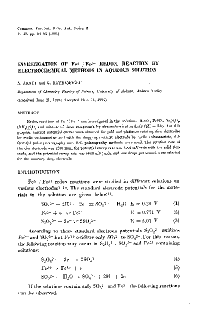 (PDF) Investigation of Fe3+/Fe2+ redox reaction by electrochemical ...
