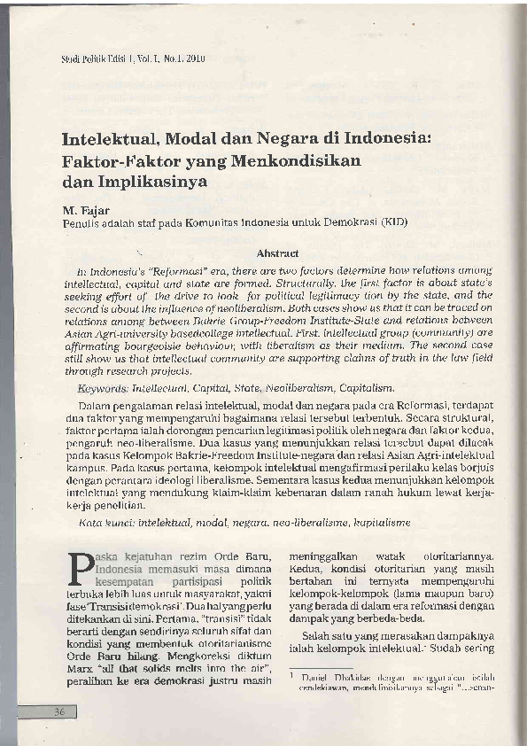 (PDF) Relasi Intelektual, Modal, dan Negara di Indonesia: Faktor-faktor ...
