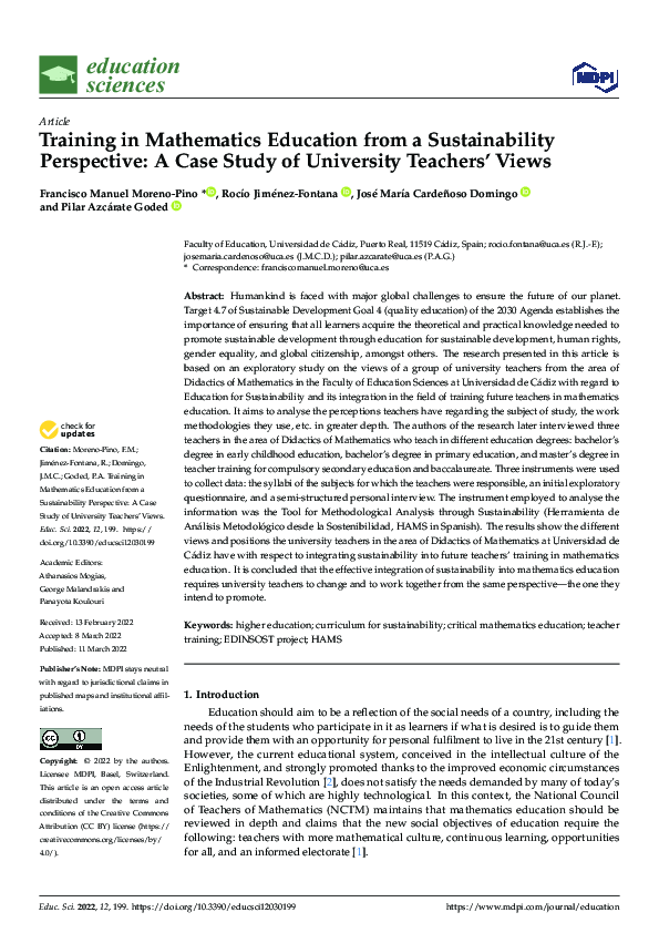 (PDF) Training in Mathematics Education from a Sustainability ...
