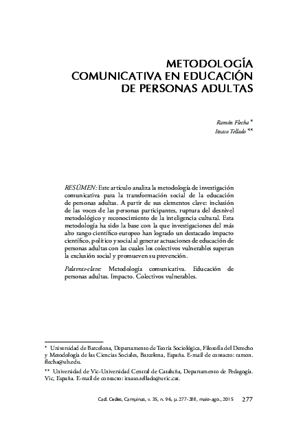 (PDF) Metodología comunicativa en educación de personas adultas