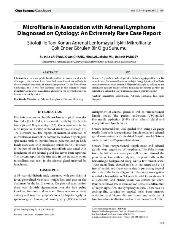 (PDF) Microfilaria in association with adrenal lymphoma diagnosed on ...