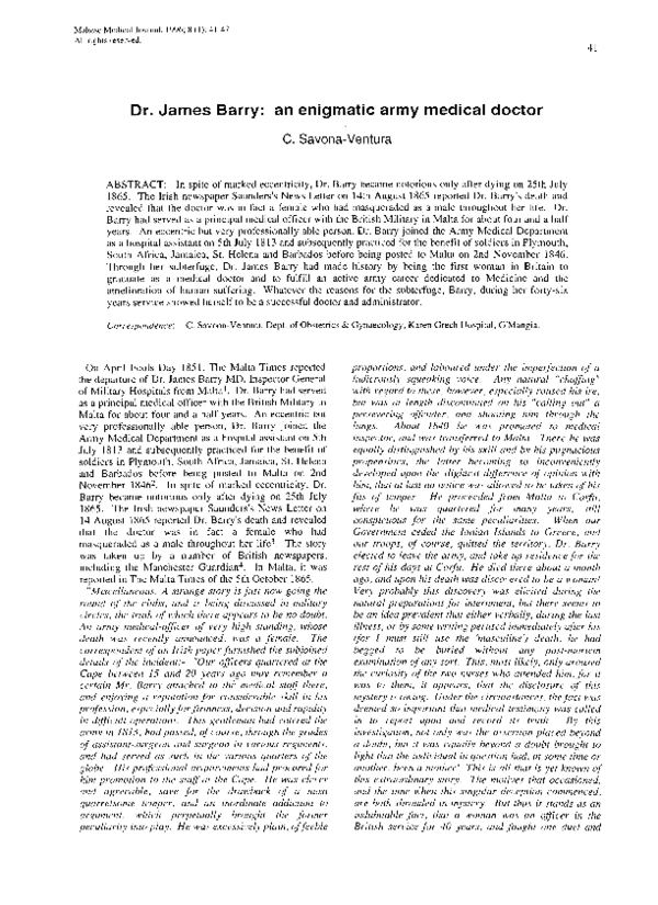 (PDF) Dr. James Barry : an enigmatic army medical doctor
