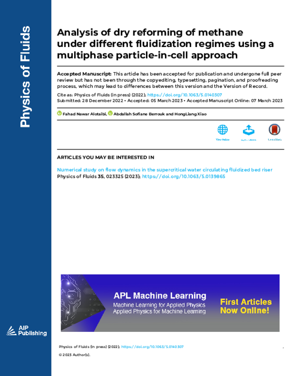 (PDF) Analysis of dry reforming of methane under different fluidization regimes using a ...