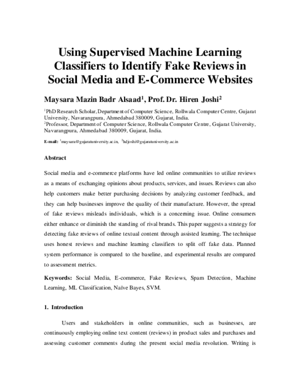 (PDF) Using Supervised Machine Learning Classifiers to Identify Fake ...