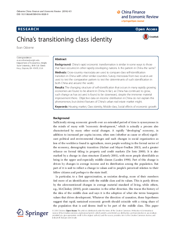 (PDF) China’s transitioning class identity