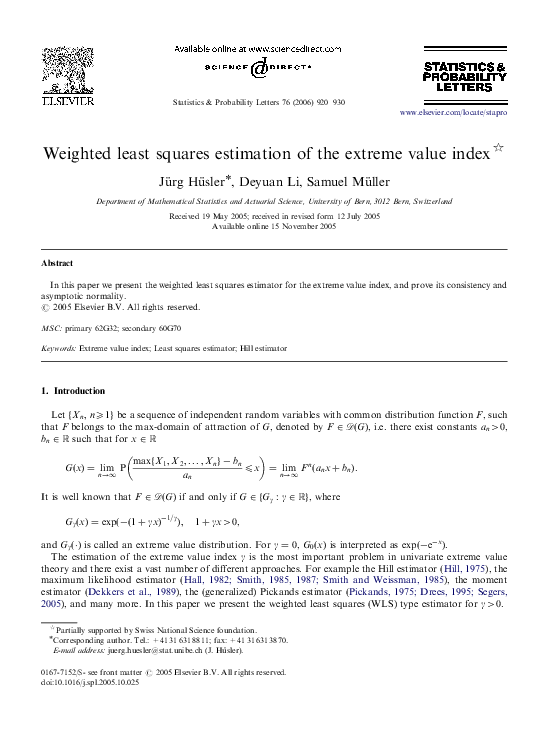 (PDF) Weighted least squares estimation of the extreme value index