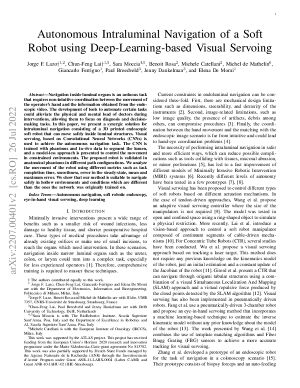(PDF) Autonomous Intraluminal Navigation of a Soft Robot using Deep ...