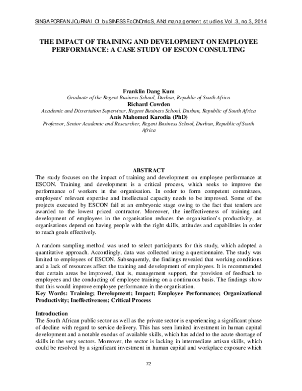 (PDF) The Impact of Training and Development on Employee Performance ...