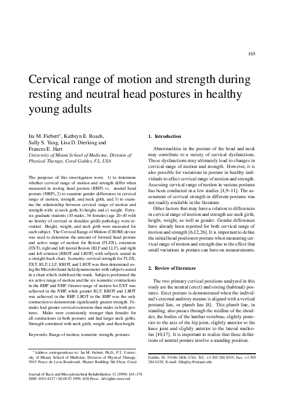 (PDF) Cervical range of motion and strength during resting and neutral ...