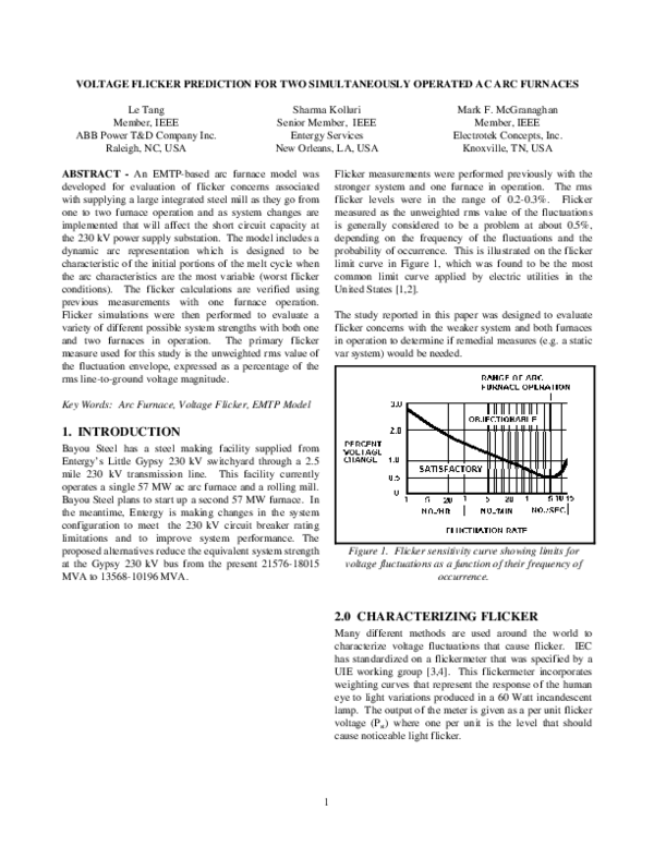 (PDF) Voltage flicker prediction for two simultaneously operated AC arc ...