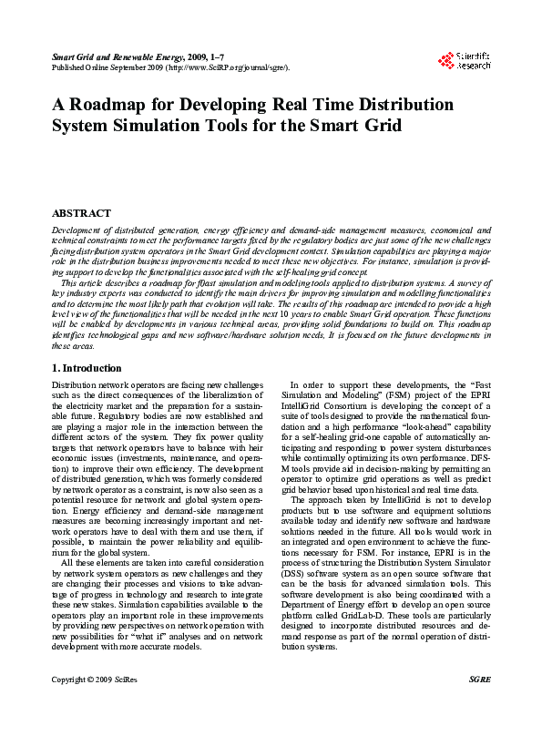 (PDF) A roadmap for developing real time distribution system simulation tools for the smart grid