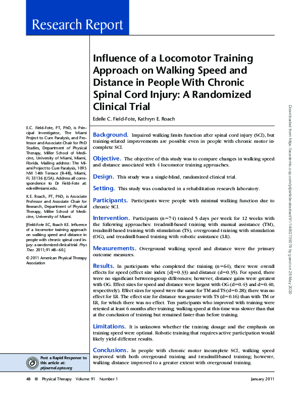 (PDF) Influence of a Locomotor Training Approach on Walking Speed and ...