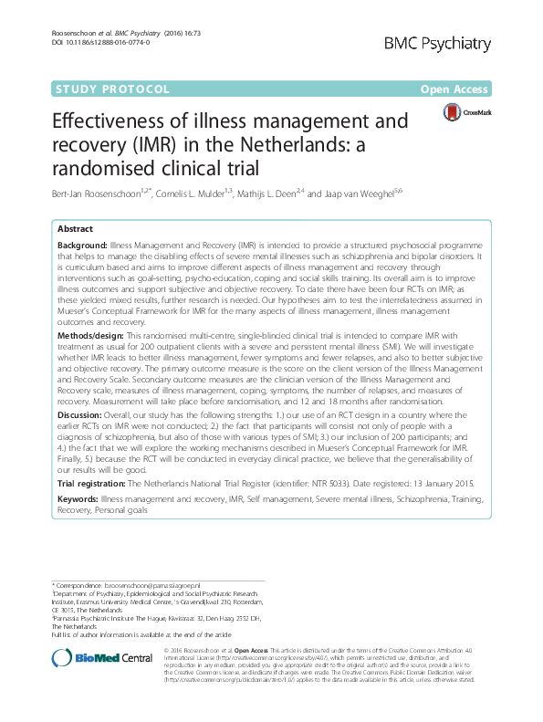 (PDF) Effectiveness of Illness Management and Recovery Program on ...