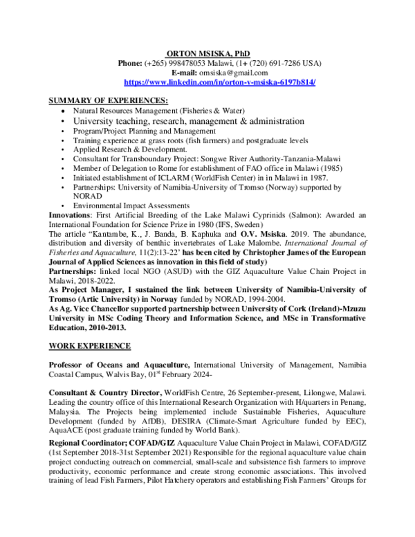 (PDF) Orton Msiska Resume new