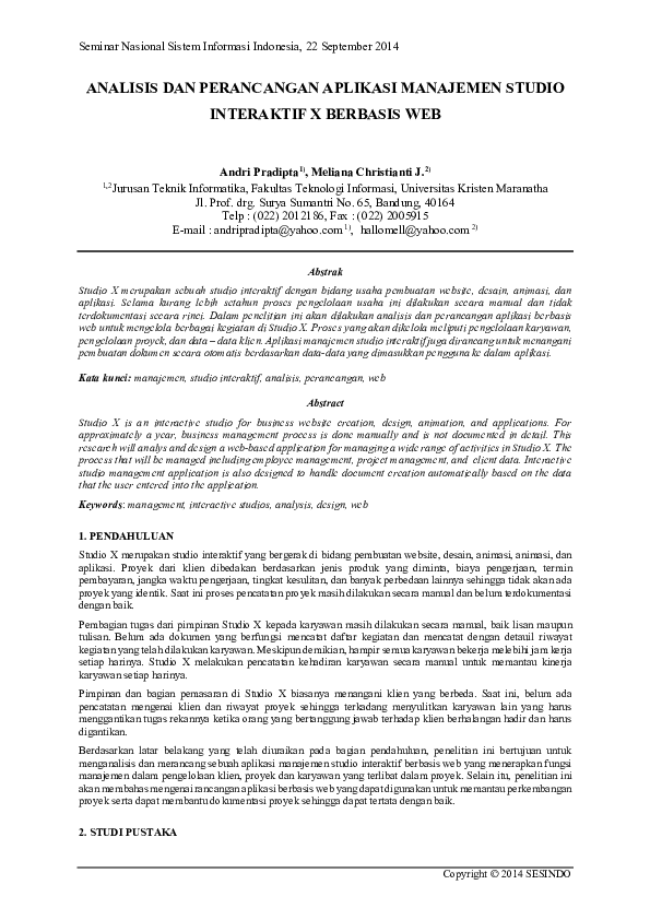 (PDF) Analisis Dan Perancangan Aplikasi Manajemen Studio Interaktif X ...