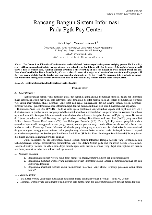 (PDF) Rancang Bangun Sistem Informasi Pada Pgtk Psy Center