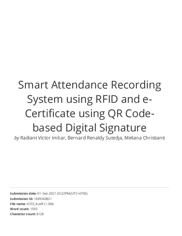 (PDF) Smart Attendance Recording System using RFID and e-Certificate using QR Code-based Digital ...