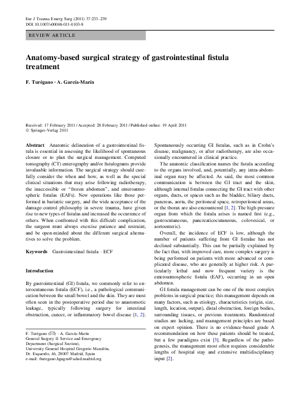 (PDF) Anatomy-based surgical strategy of gastrointestinal fistula treatment