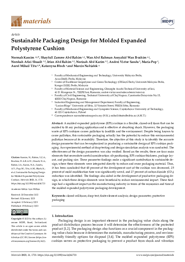 (PDF) Sustainable Packaging Design for Molded Expanded Polystyrene Cushion