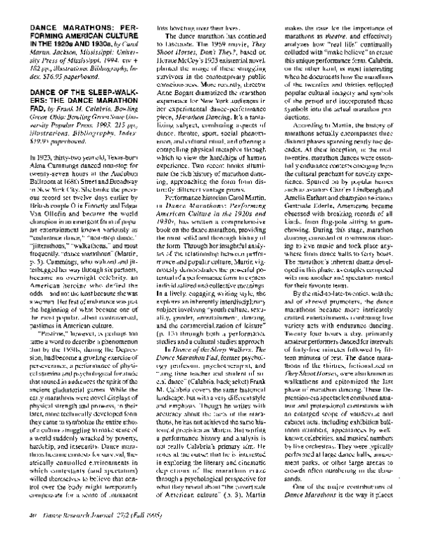 (PDF) Dance Marathons: Performing American Culture in the 1920s and 1930s