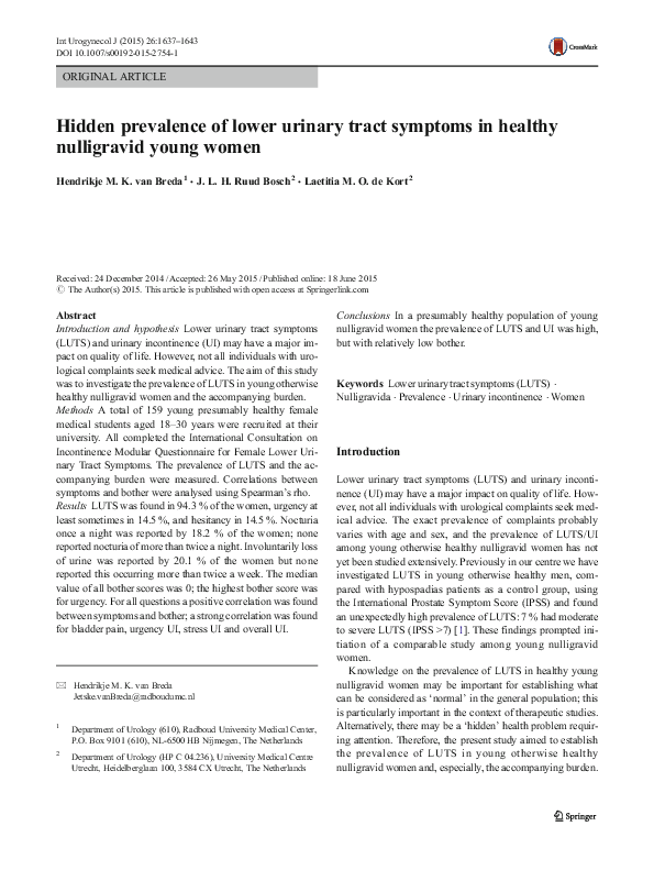 (PDF) Hidden prevalence of lower urinary tract symptoms in healthy ...
