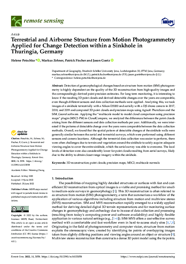(PDF) Terrestrial and Airborne Structure from Motion Photogrammetry Applied for Change Detection ...