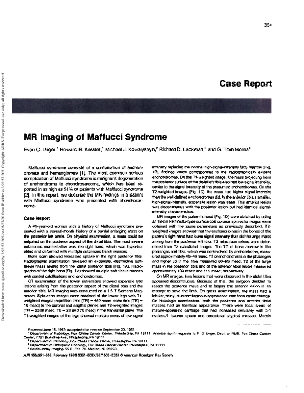 (PDF) MR imaging of Maffucci syndrome