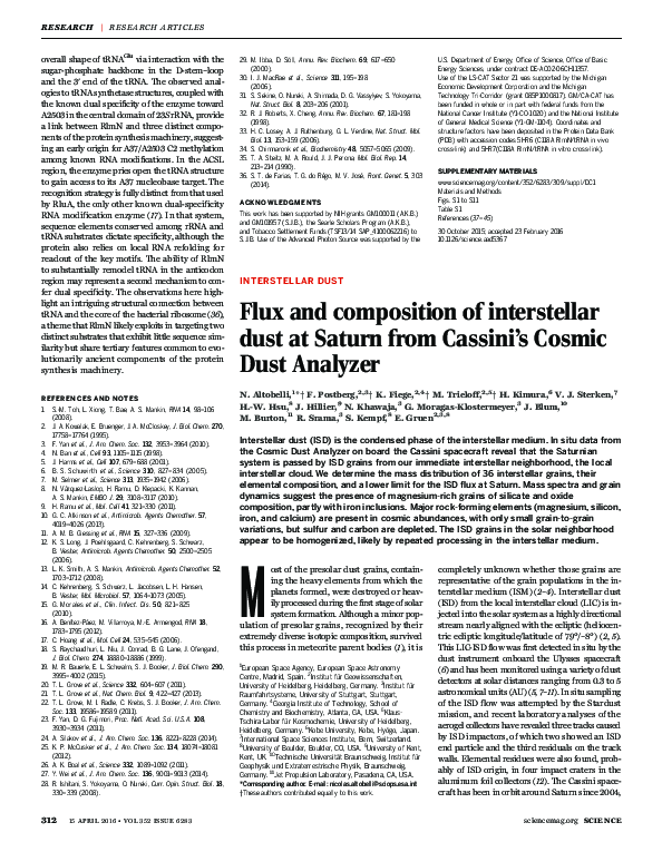 (PDF) Flux and composition of interstellar dust at Saturn from Cassini ...