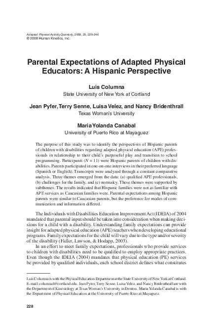 (PDF) Parental Expectations of Adapted Physical Educators: A Hispanic ...