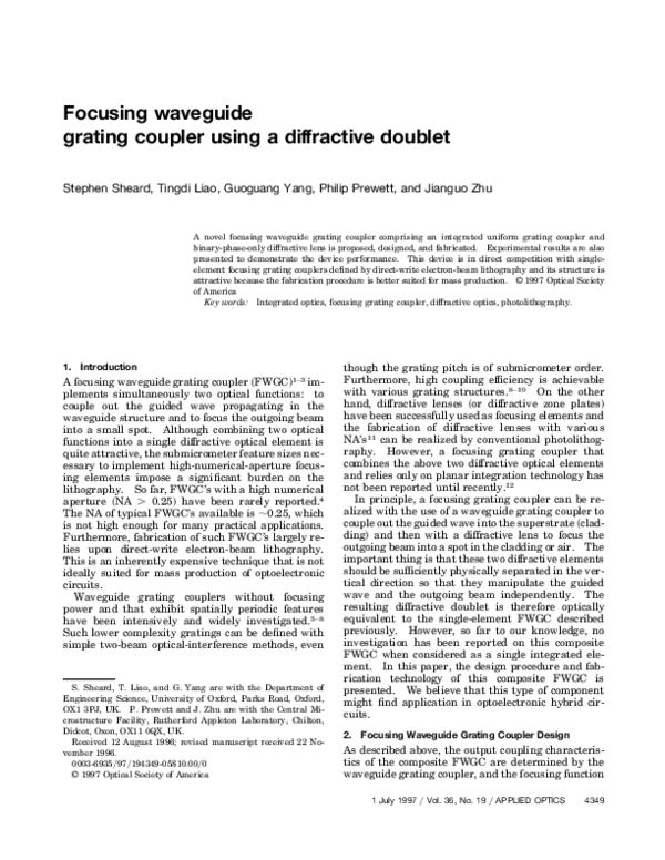 (PDF) Focusing Waveguide Grating Coupler Using Diffractive Doublet