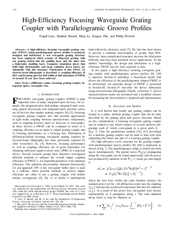 (PDF) High Efficiency Focusing Waveguide Grating Coupler with ...