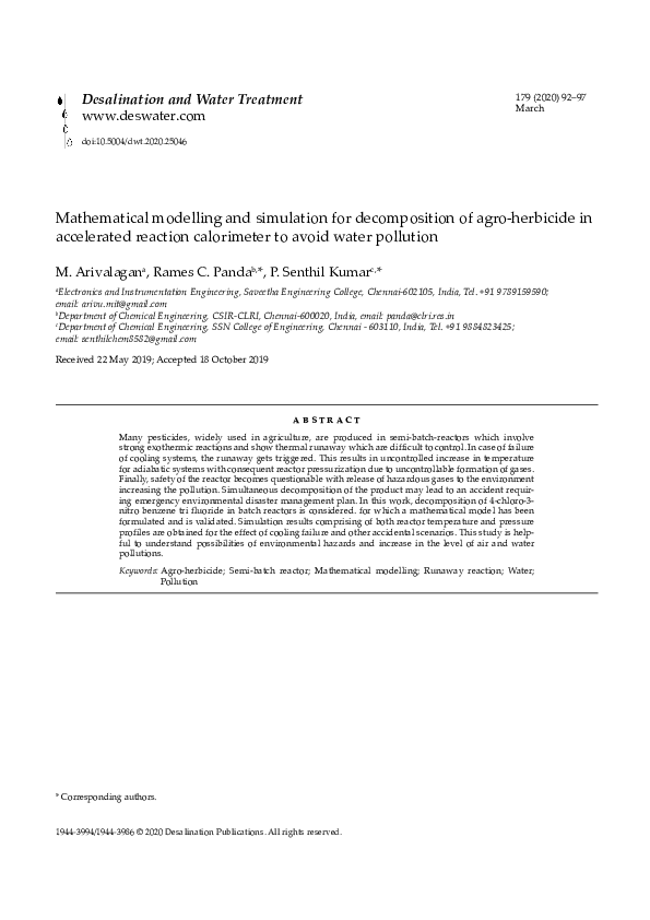 (PDF) Mathematical modelling and simulation for decomposition of agro-herbicide in accelerated ...