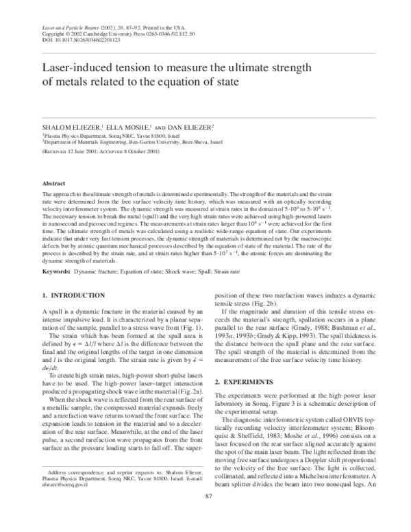 (PDF) Laser-induced tension to measure the ultimate strength of metals ...