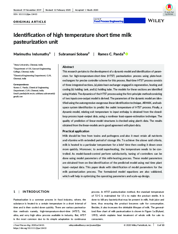 (PDF) Identification of high temperature short time milk pasteurization ...