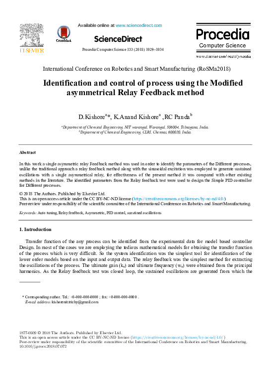 (PDF) Identification and control of process using the Modified asymmetrical Relay Feedback method
