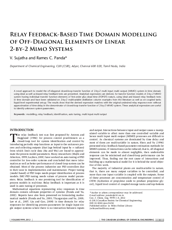 (PDF) Relay feedback-based time domain modelling of off-diagonal ...