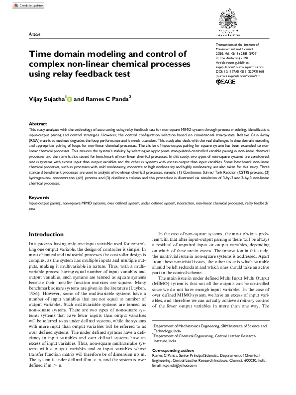 (PDF) Time domain modeling and control of complex non-linear chemical processes using relay ...