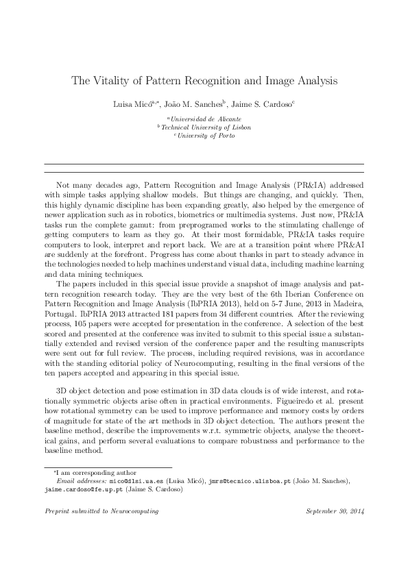 (PDF) The vitality of pattern recognition and image analysis