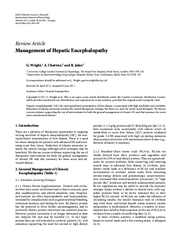 (PDF) Management of Hepatic Encephalopathy