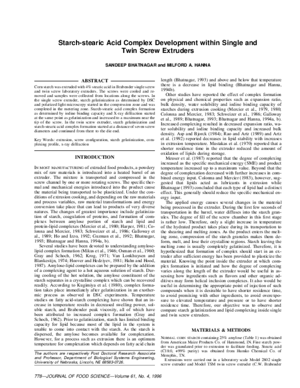 (PDF) Starch-Stearic Acid Complex in Extruders