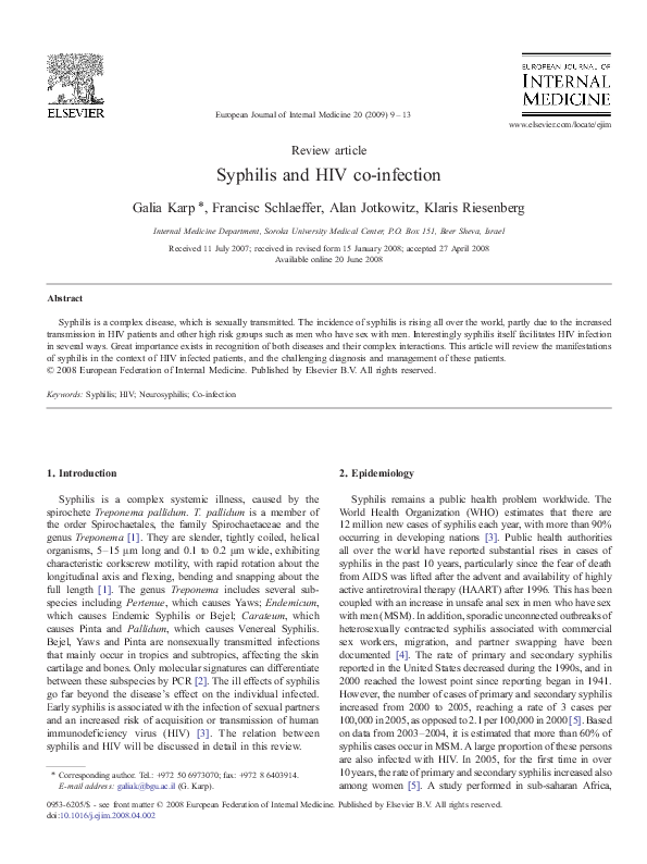 (PDF) Syphilis and HIV co-infection